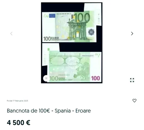 Bancnota de 100 de euro se vinde cu 22.000 de lei. Colecționarii scot sume uriașe din buzunar ...